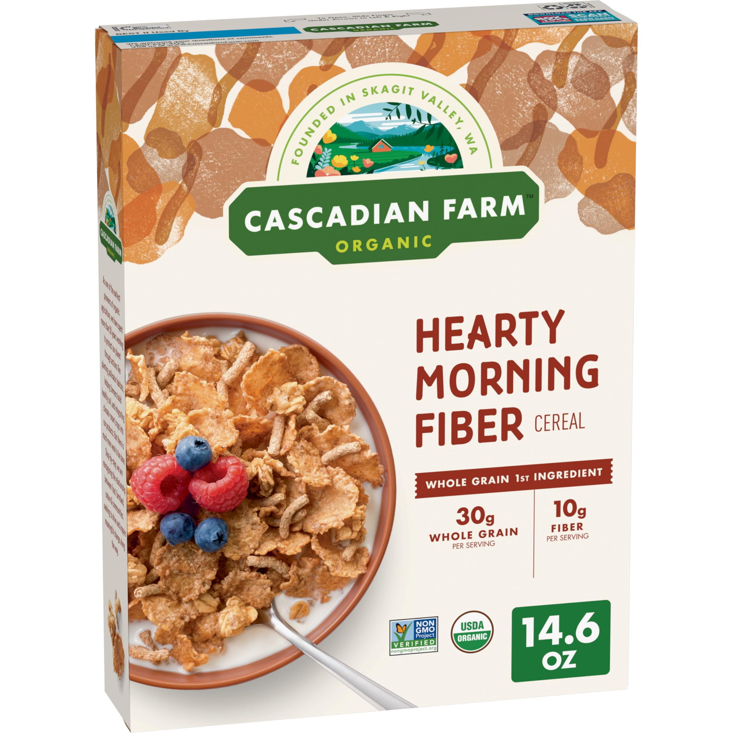 Cascadian Farm Organic Hearty Morning Fiber Cereal, Non-GMO, 14.6 oz ...