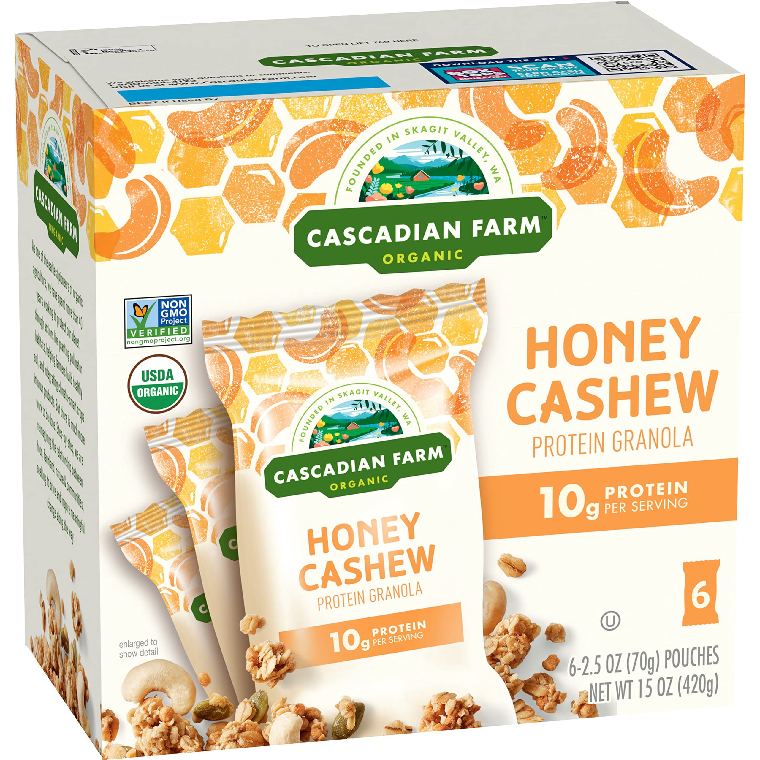 Cascadian Farm Organic Honey STF9 Cashew Protein Granola, 6 Pouches, 2. ...