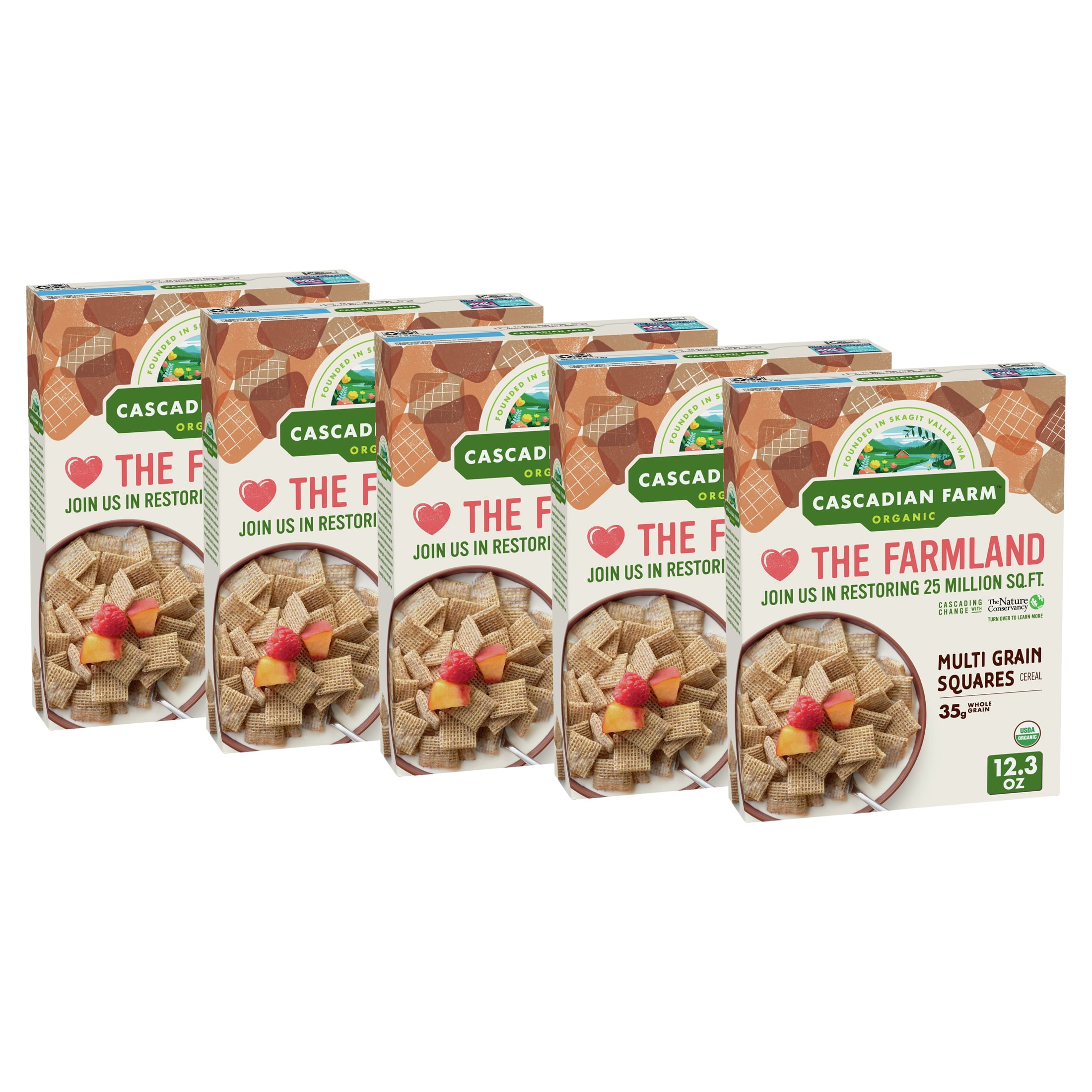 (5 pack) Cascadian Farm Organic Multi Grain Squares Cereal, 12.3 oz ...