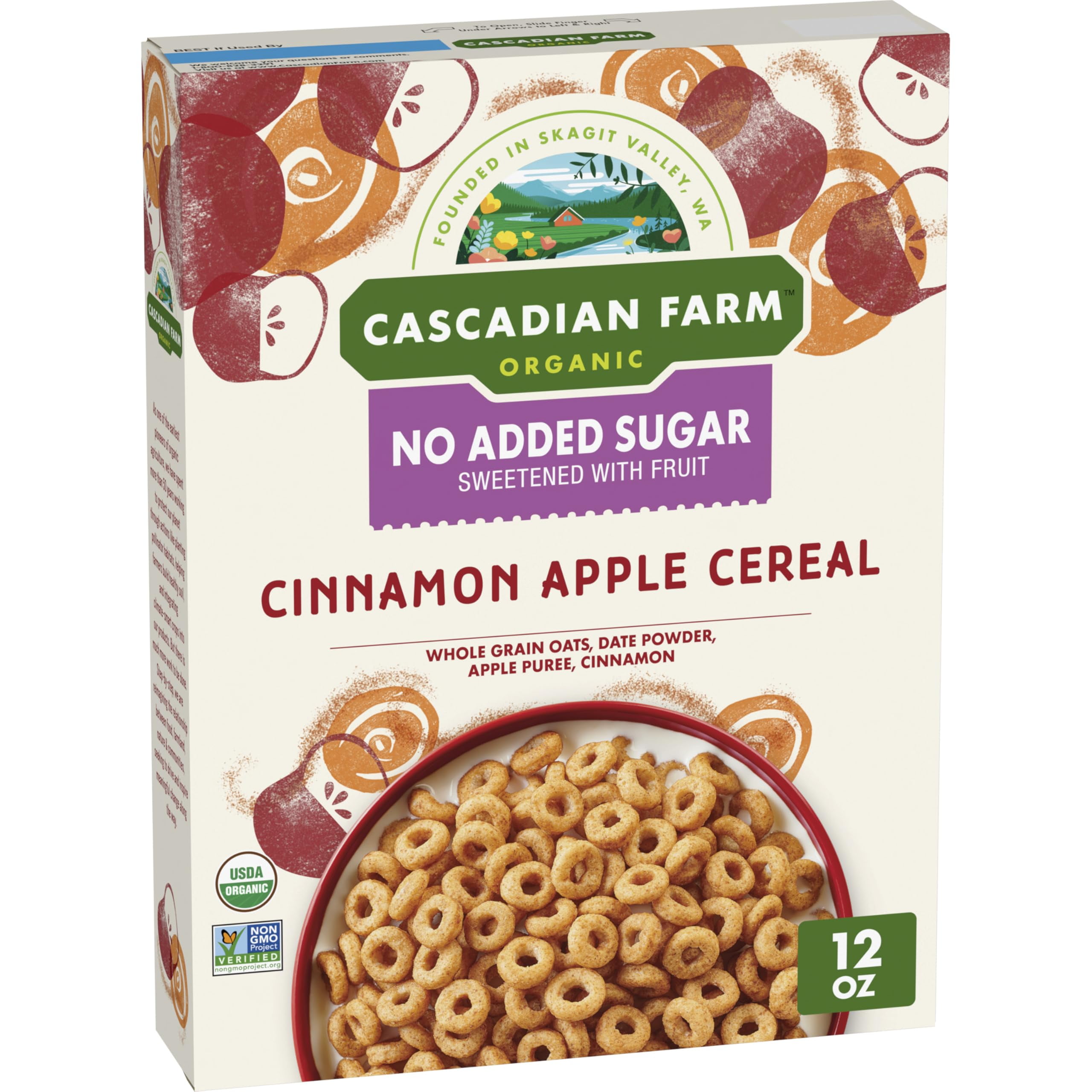 Cascadian Farm OrganicTRDN Cinnamon Apple Cereal, No Added Sugar, Made with Whole Grain, Non-GMO ...
