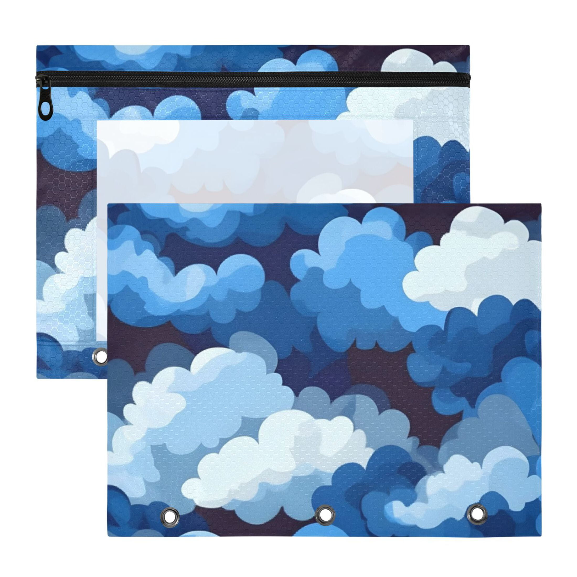 Cascading Blue Clouds 3-Ring Binder Pouches A4 Size Zipper Pocket File ...