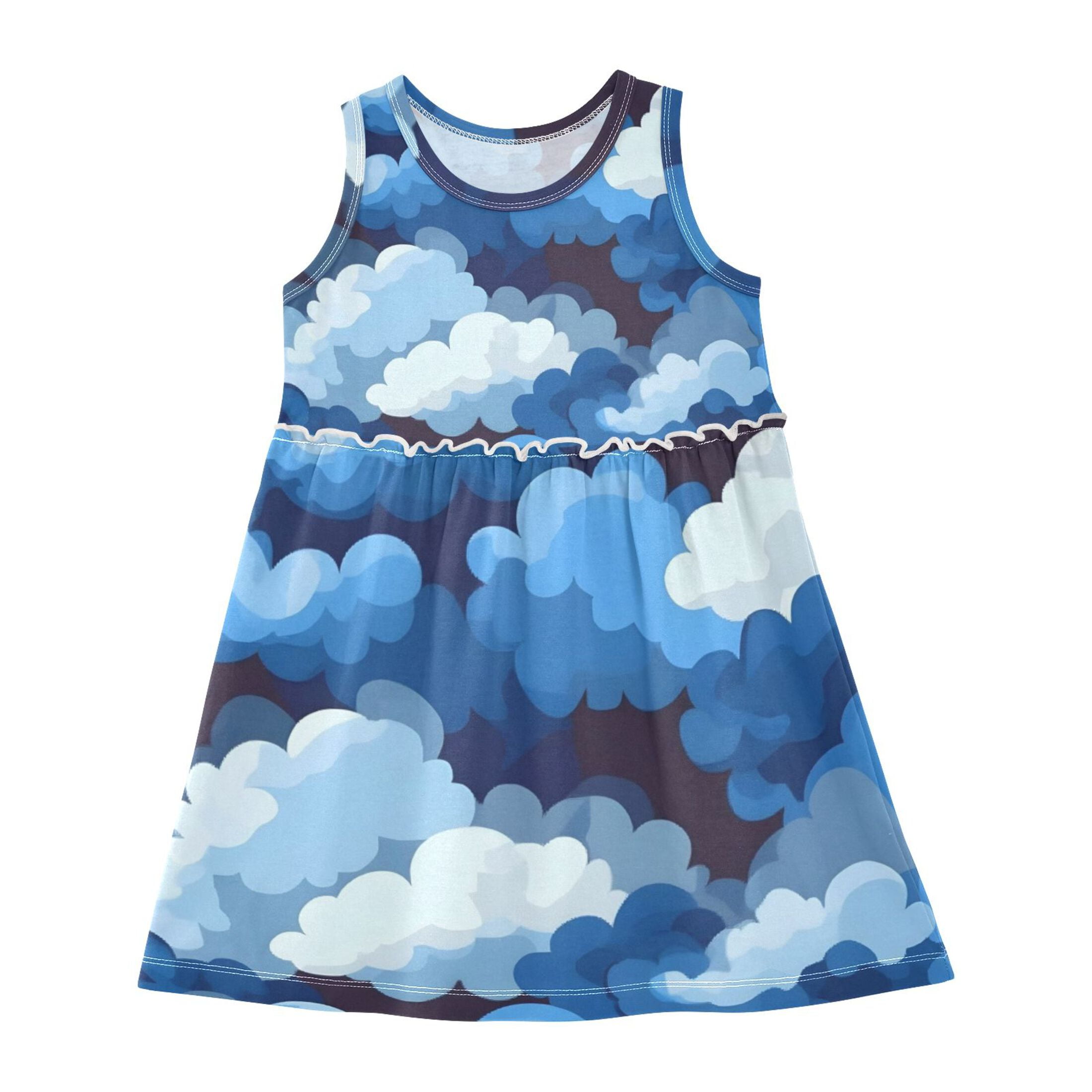 Cascading Blue Clouds Girls' Sleeveless Dress A-Line One-Piece Dress ...