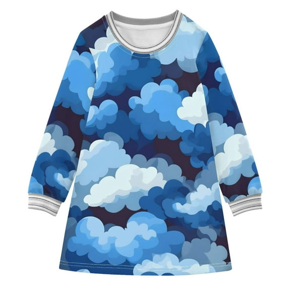 Cascading Blue Clouds Long-sleeved Dress A-line One-Piece Dress for 2-8 ...