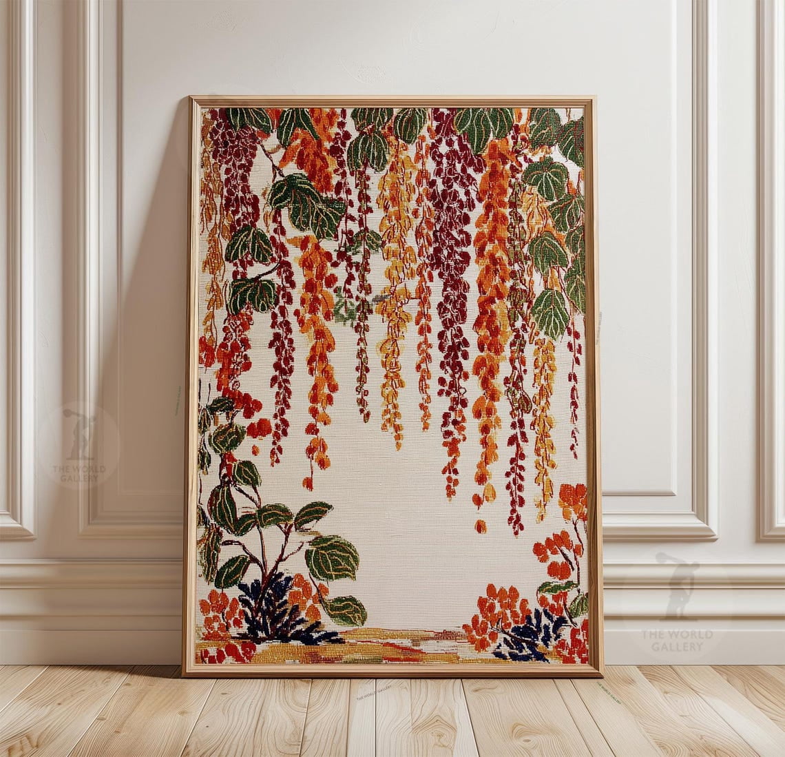 Cascading Floral Poster Vintage Botanical Vine Art Orange Foliage ...