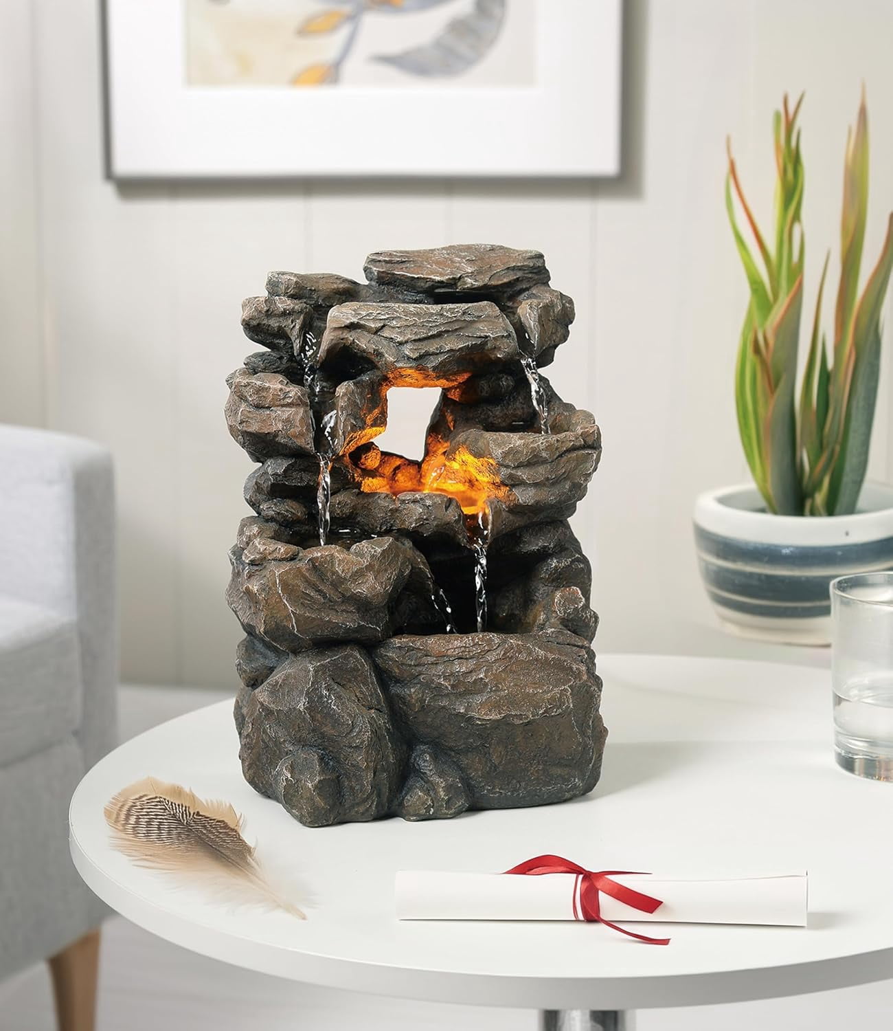 Indoor Meditation Fountain SURPRIZON Zen Tabletop Waterfall Fountain ...