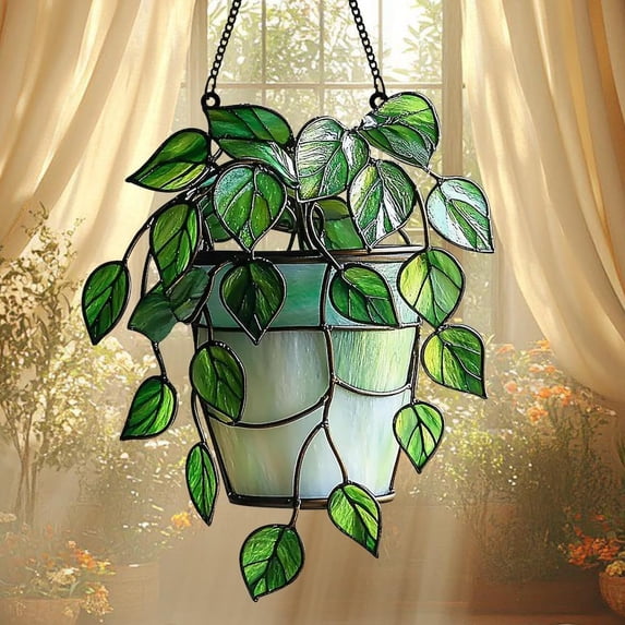 Cascading Ivy Leaf Christmas Hanging Ornament Stained Glass Effect ...