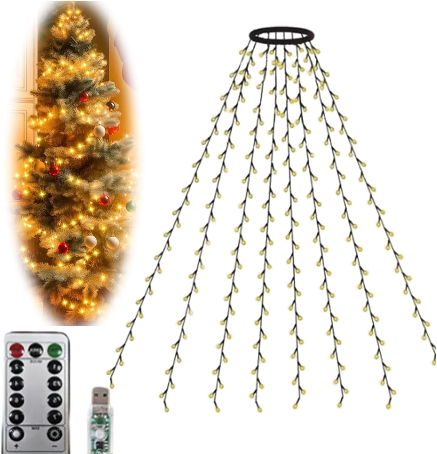 Cascading Twinkle Lights for Christmas Tree Color Change, for 4-12ft 8 ...
