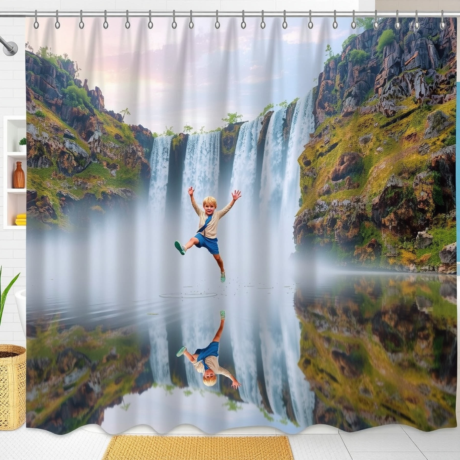 Cascading Waterfall Shower Curtain - Vibrant Nature Scene for Your ...