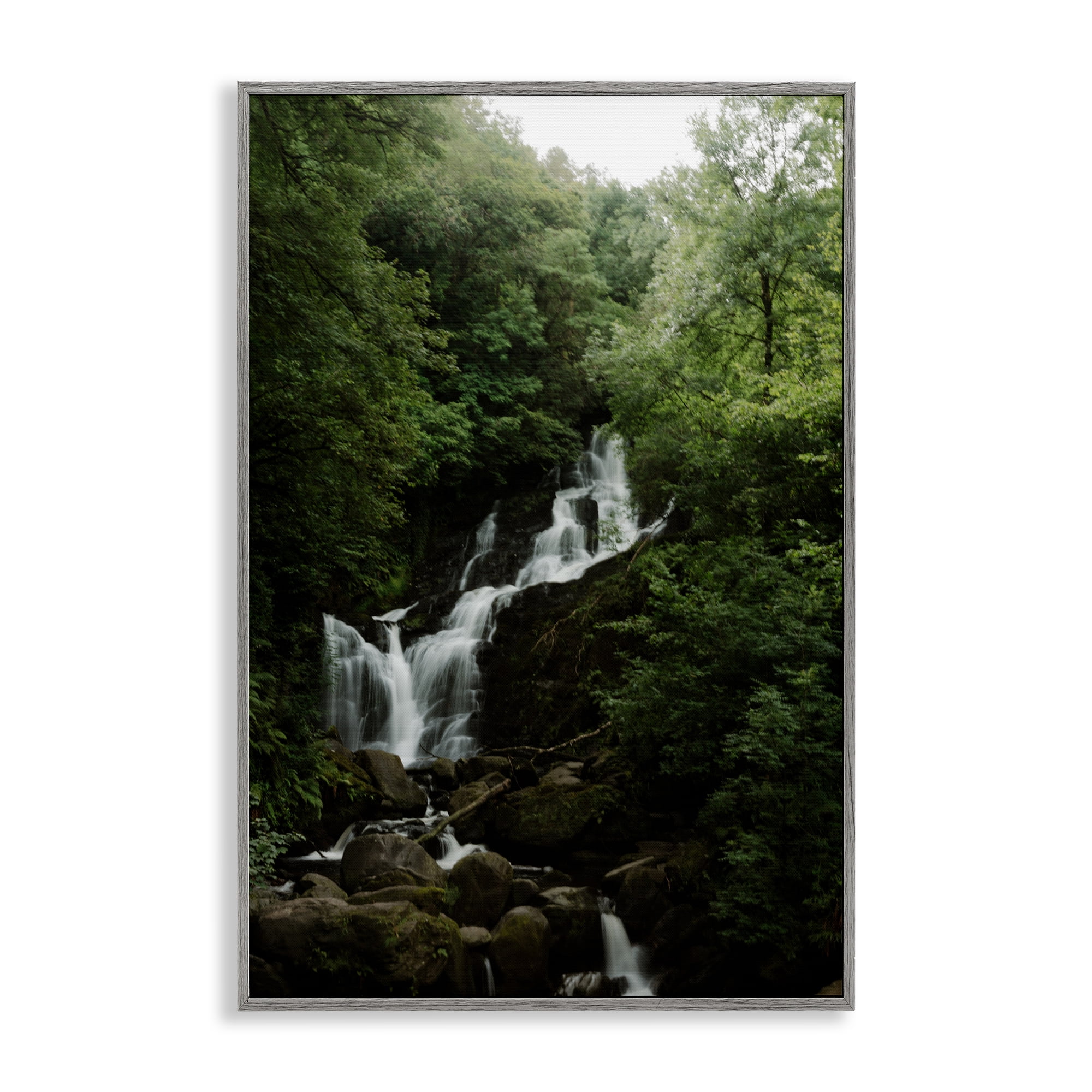 Stupell Industries Cascading Waterfall in Forest Gray Framed Giclee Art ...