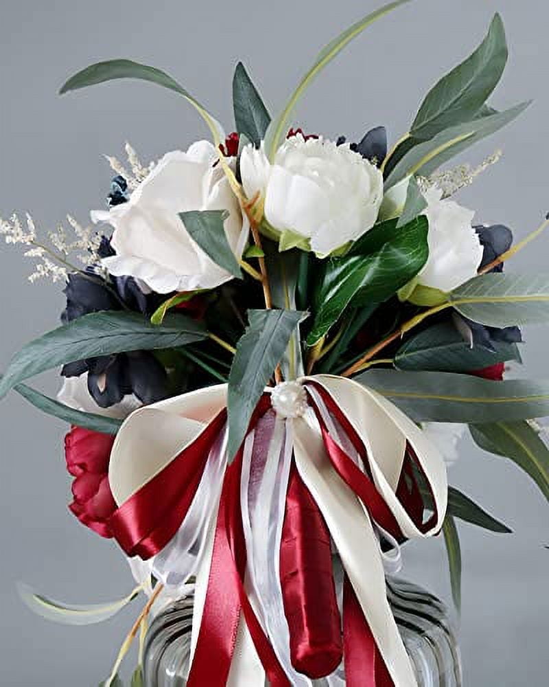 Cascading Wedding Bouquet 9 Inch for Bride Champagne Burgundy Rose ...