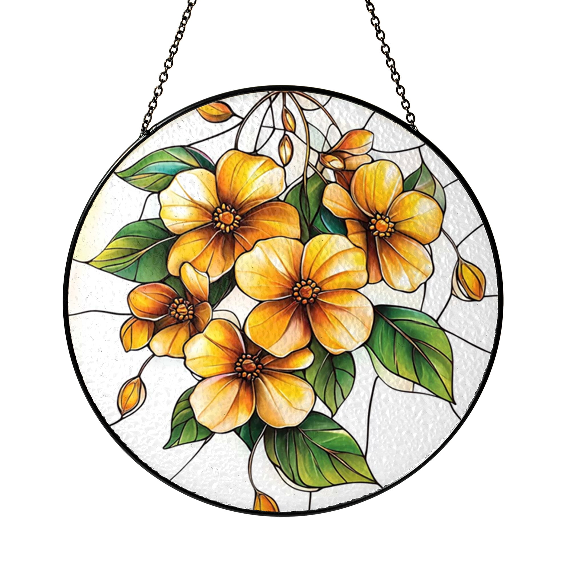 Cascading Yellow Flower Acrylic Suncatcher, Faux Stained Glass Style ...