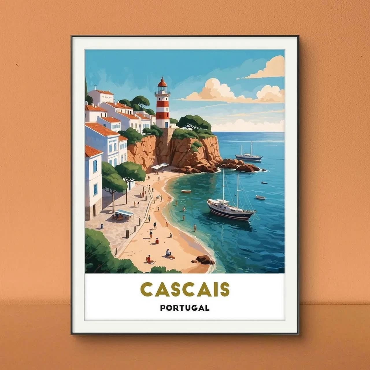 Cascais Portugal Travel Poster, Portuguese Coastal Wall Art NO FRAMED ...