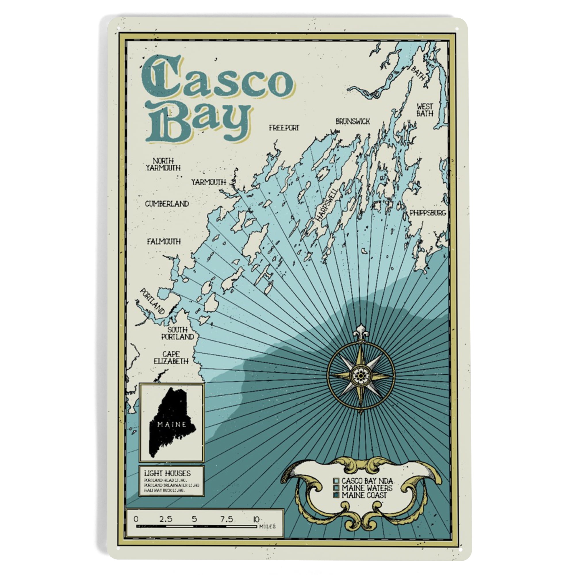 Casco Bay, Maine, Nautical Chart (12x18 Aluminum Art, Indoor Outdoor ...