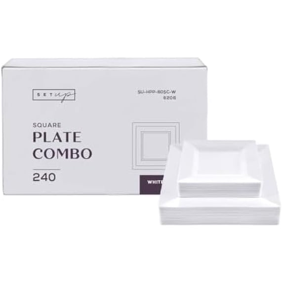 [Case of 240 Combo White Square Plates, Disposable Plastic Plates ...