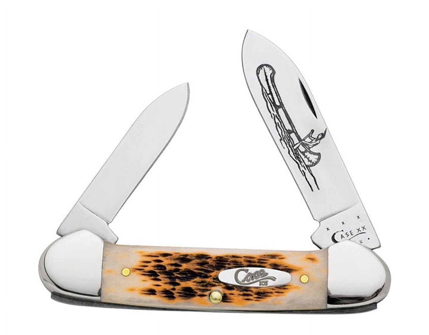 Case Amber Bone CV Canoe Pocket Knife, Peach Seed Jig Chrome Vanadium ...