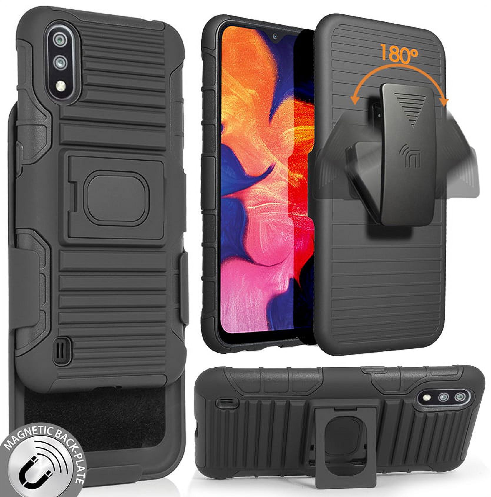 Case with Clip for Galaxy A01, Nakedcellphone Black Rugged Ring Grip ...
