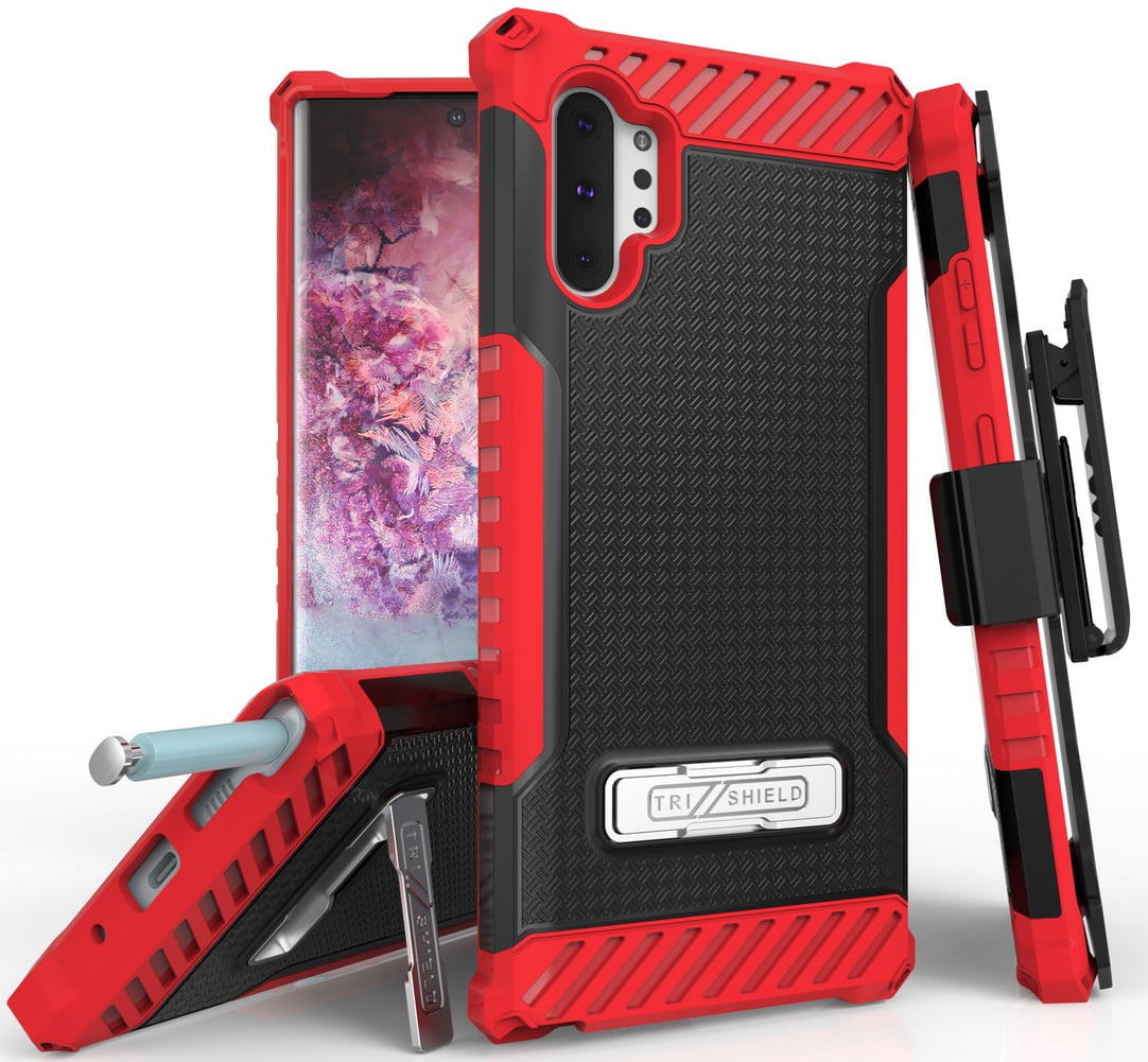 Case with Clip for Galaxy Note 10 Plus, Red Tri-Shield [Military Grade ...