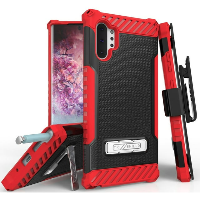 Case with Clip for Galaxy Note 10 Plus, Red Tri-Shield [Military Grade ...