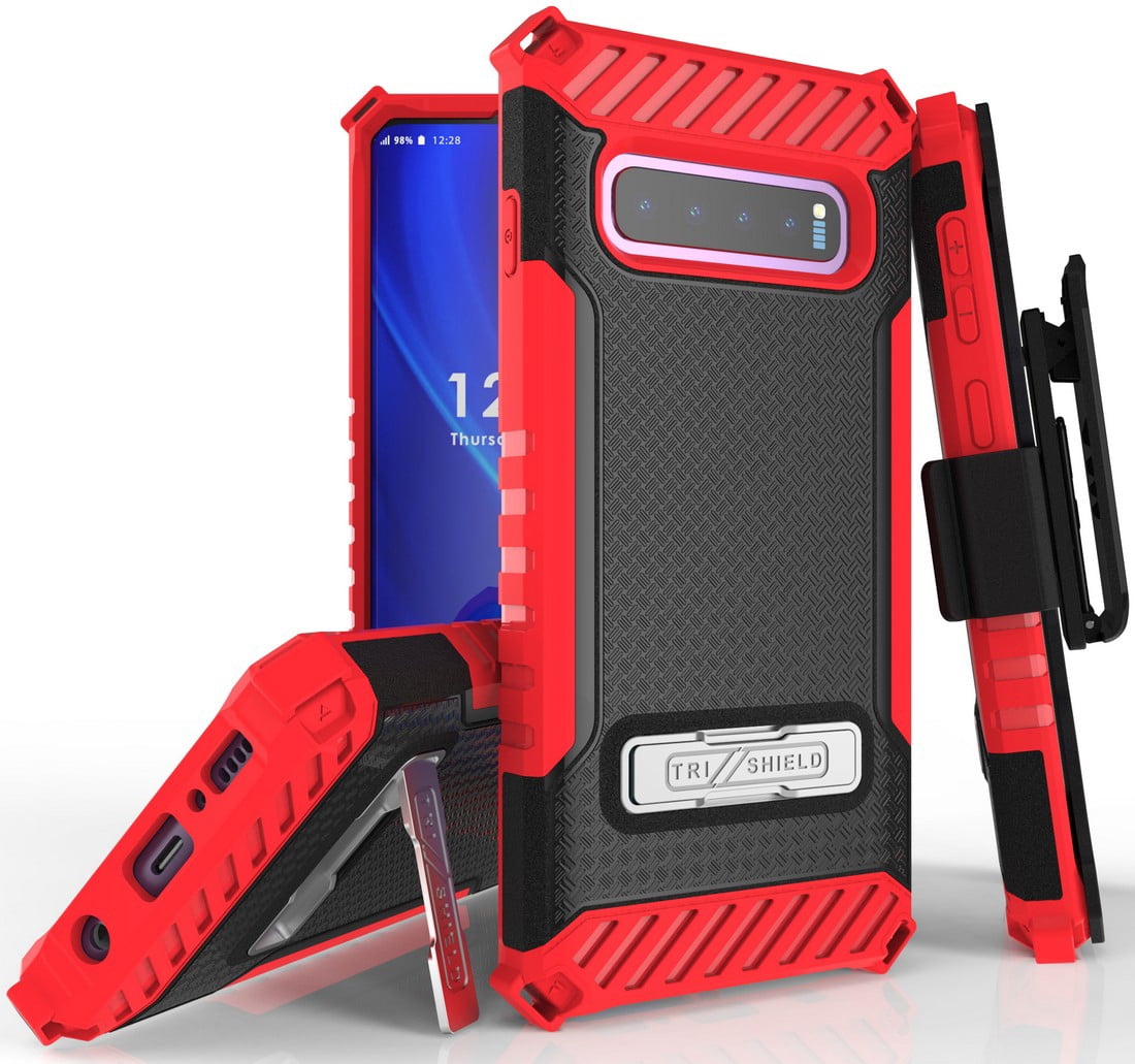 Case with Clip for Galaxy S10 Plus, Tri-Shield [Military Grade] Rugged ...