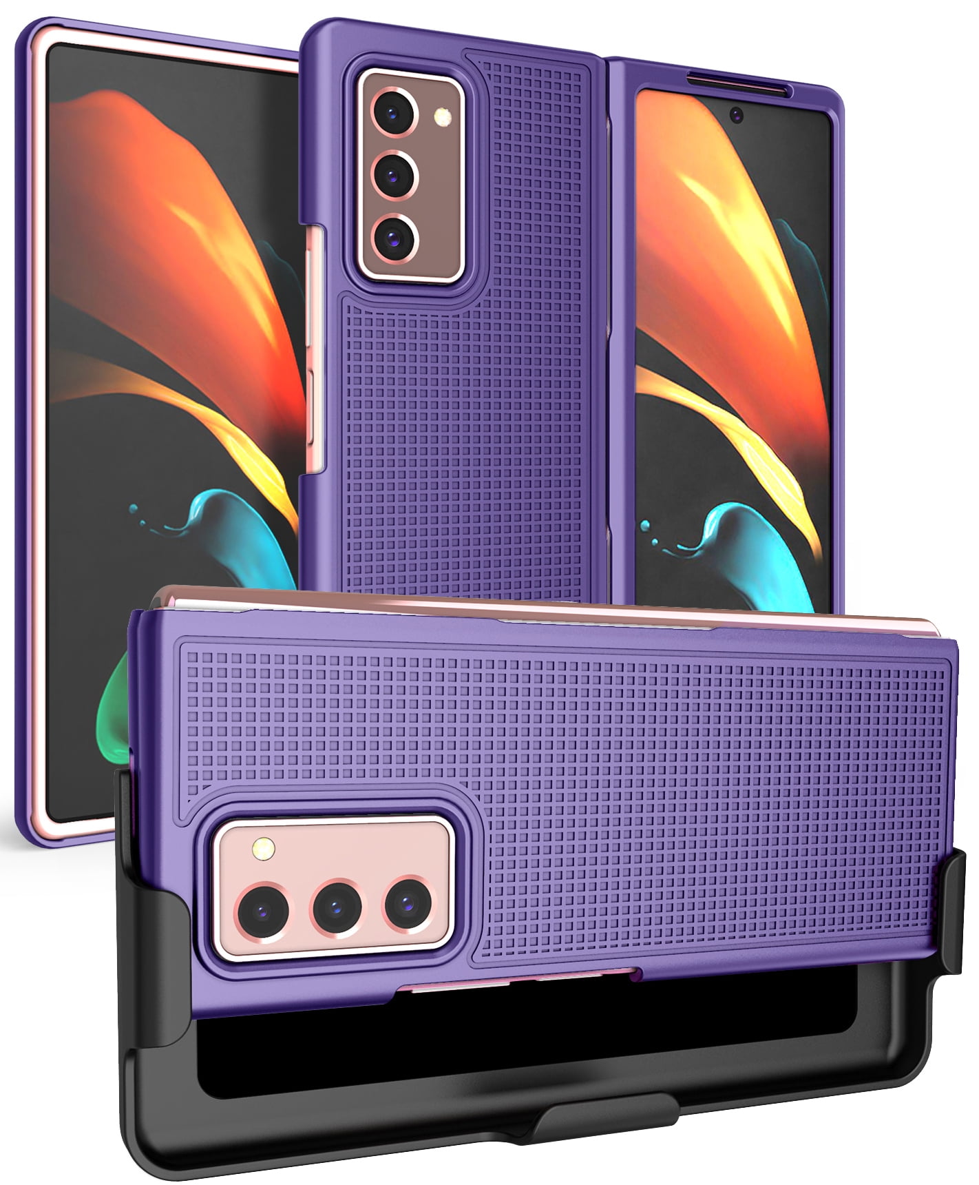 Case with Clip for Galaxy Z Fold 2, Nakedcellphone Grid Texture Slim ...