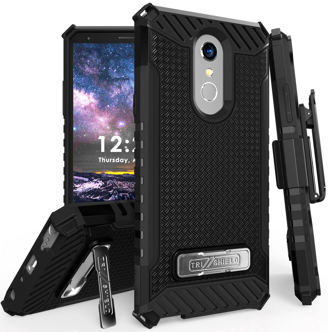Case with Clip for LG Stylo 4, Black Tri-Shield Rugged Cover and Belt ...