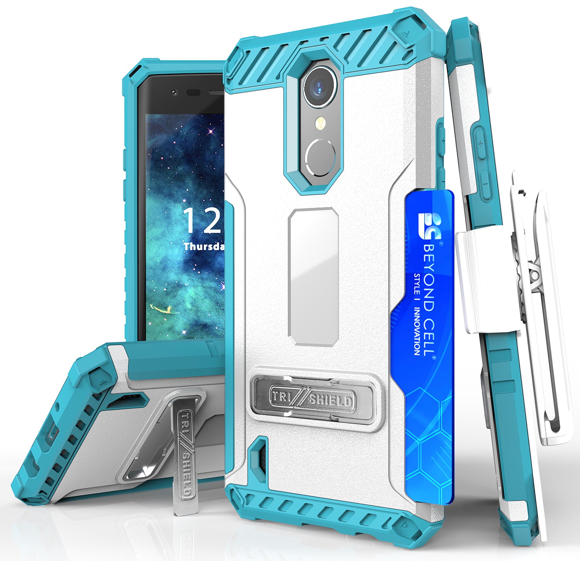 Case with Clip for LG Zone 4, White/Turquoise Tri-Shield Cover and Belt ...