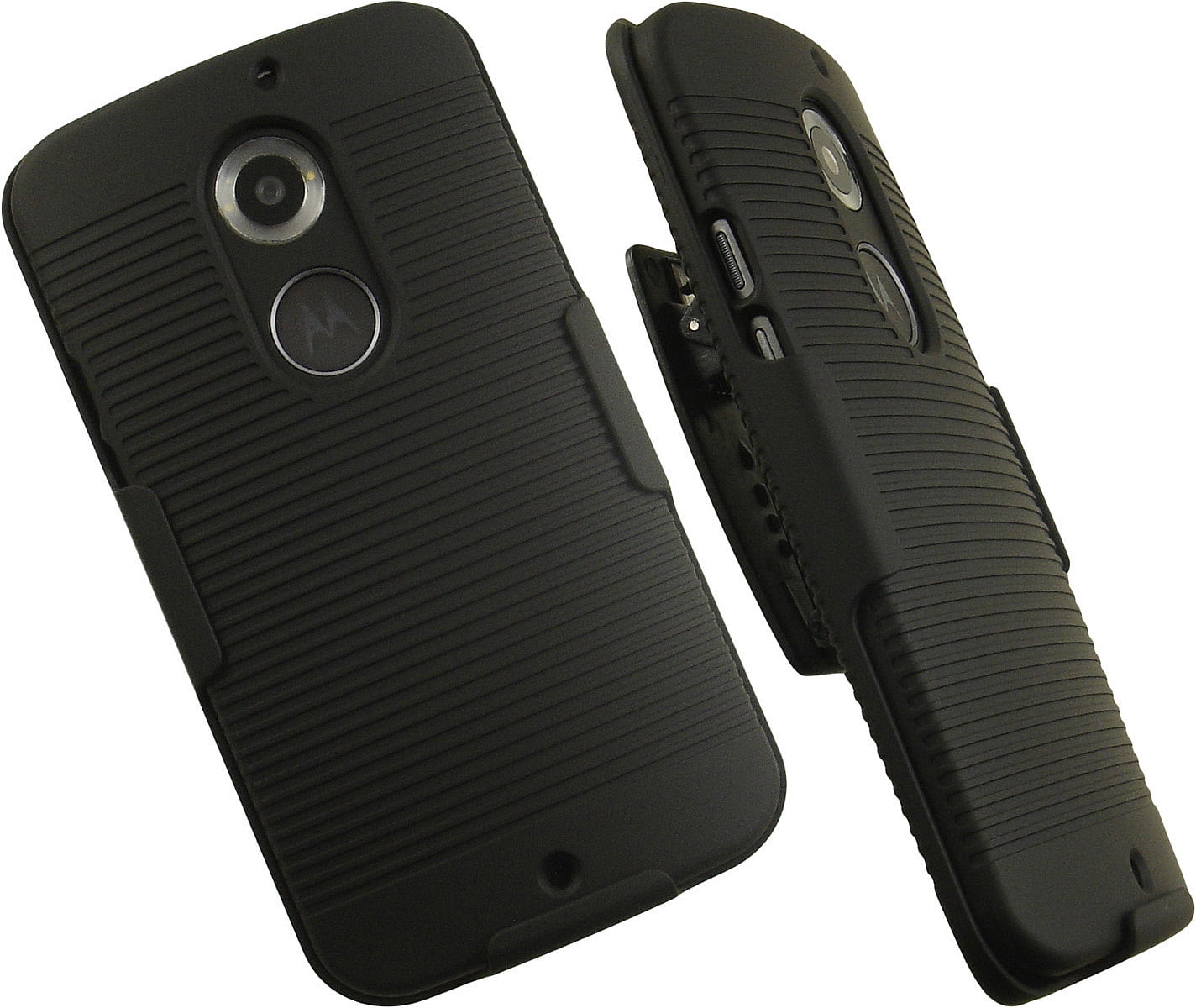 Case with Clip for Moto X 2nd Gen, Nakedcellphone Black Ribbed Hard ...