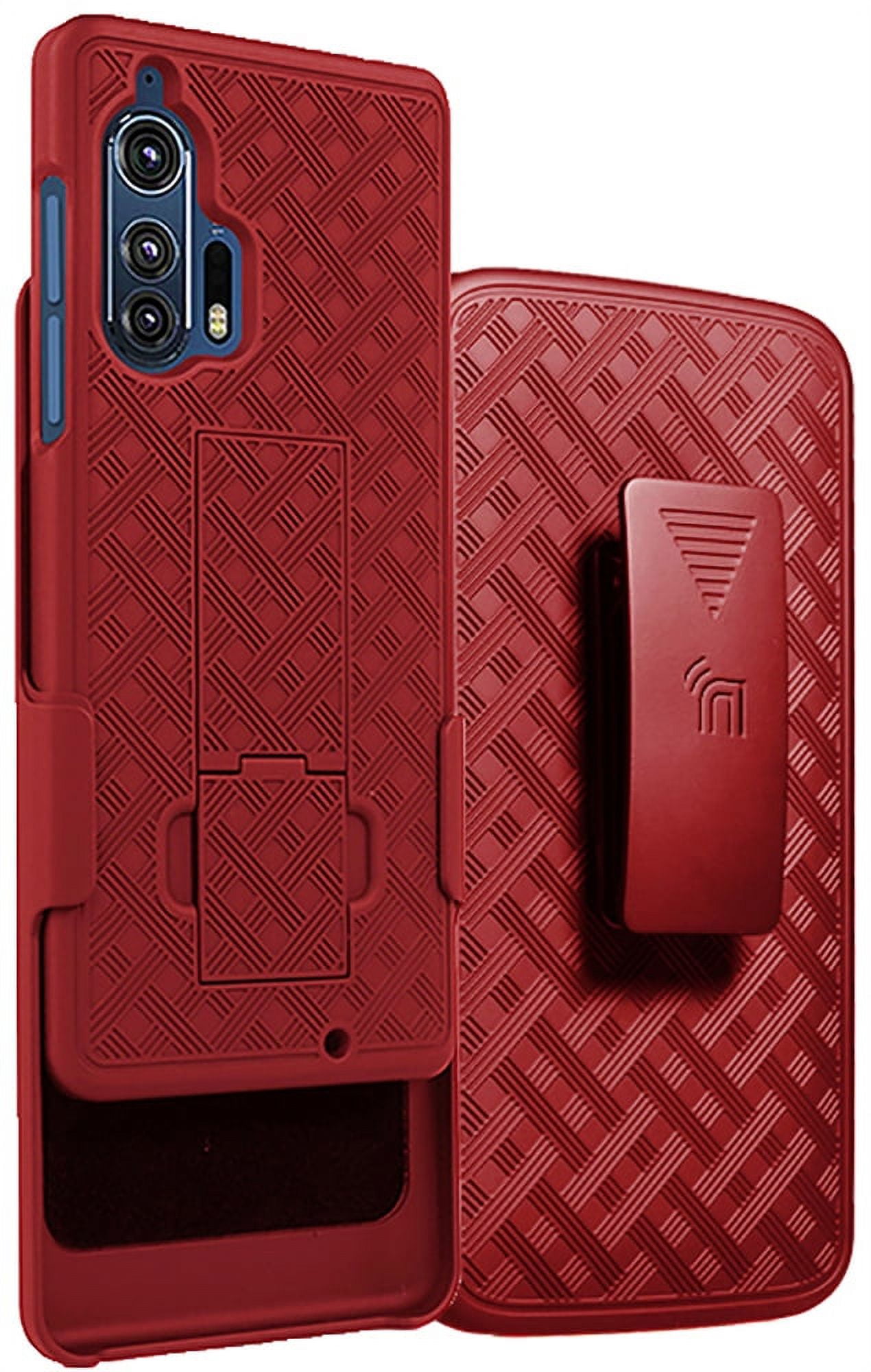 Motorola Edge Plus Case, Red Kickstand Cover with Rotating Belt Holster ...