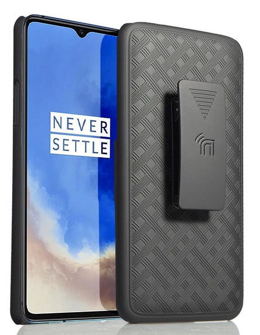 Case with Clip for Oneplus 7T, Nakedcellphone [Black Tread] Kickstand ...