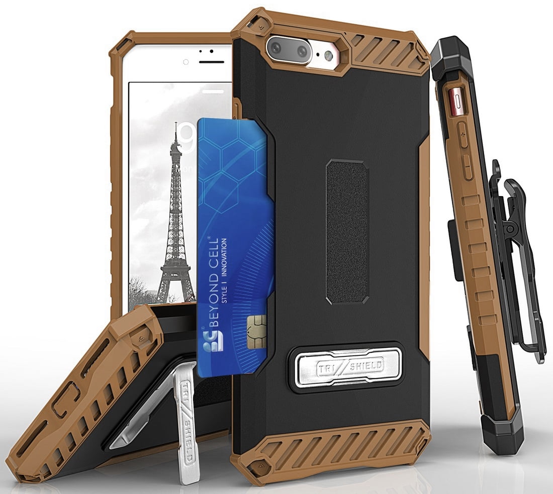 Case with Clip for iPhone 8 Plus, Brown Tri-Shield Rugged Cover Belt ...