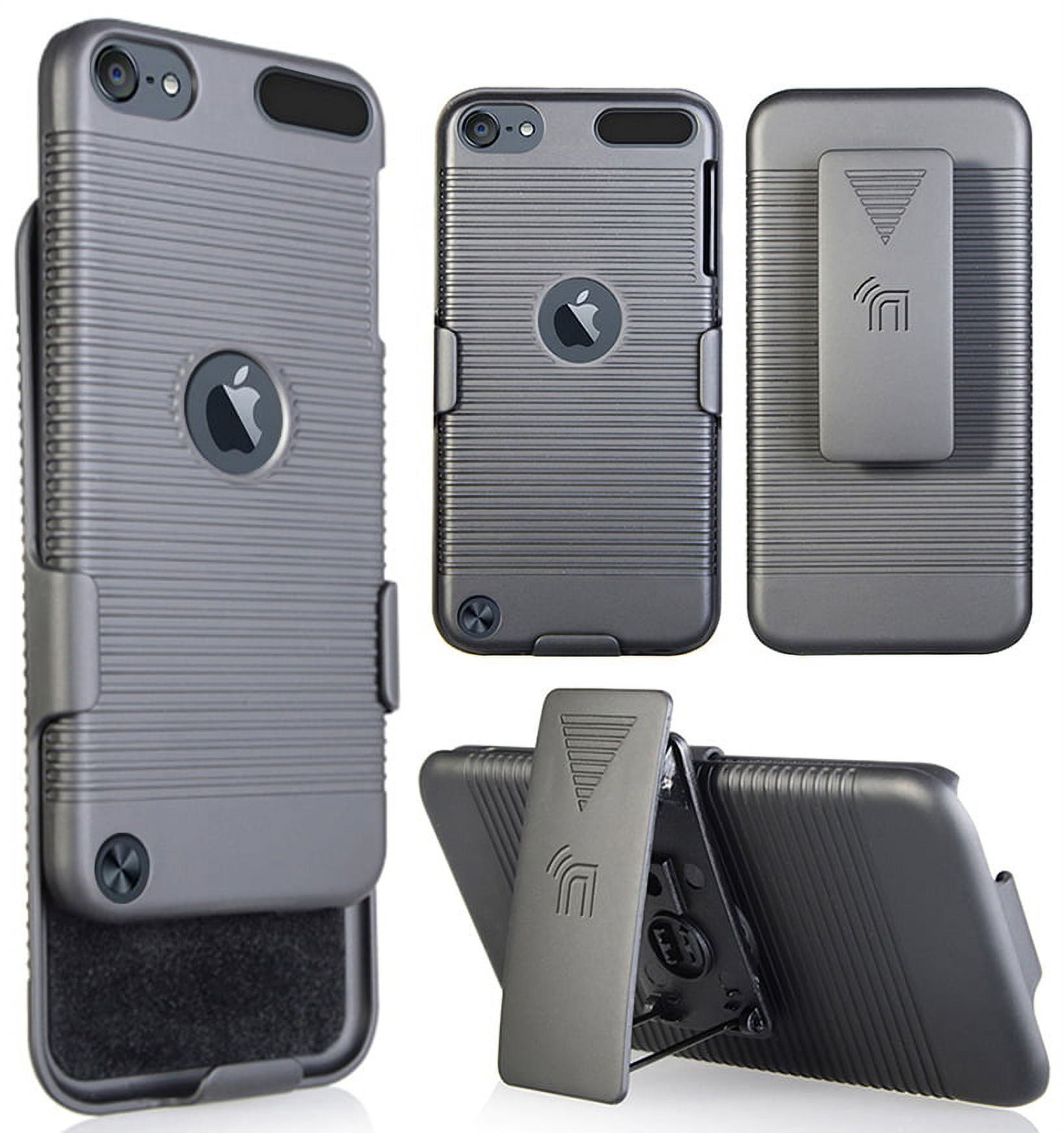 Case with Clip for iPod Touch 7/6/5, Nakedcellphone Black Ribbed Hard ...