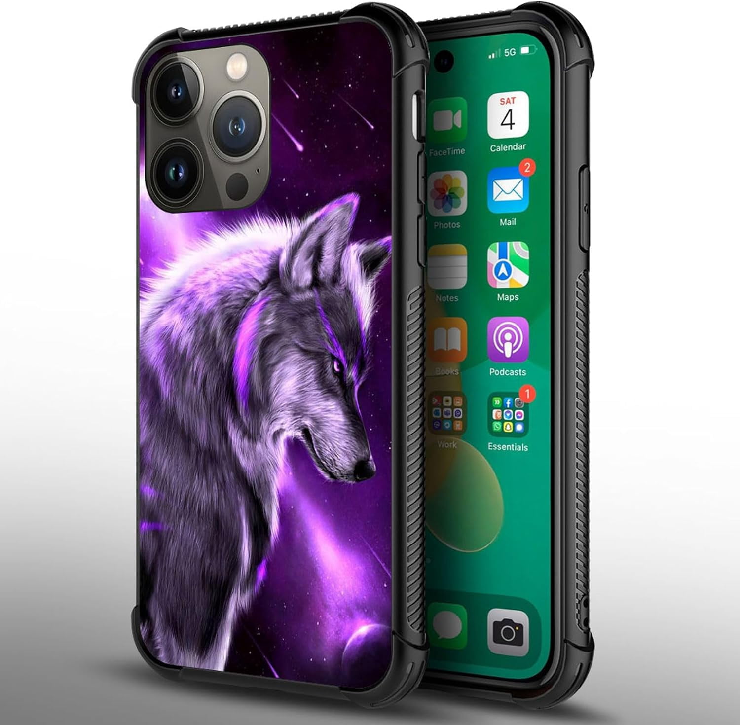 Case Compatible with iPhone 14 Pro, Purple Fantasy Starlight Wolf Back ...