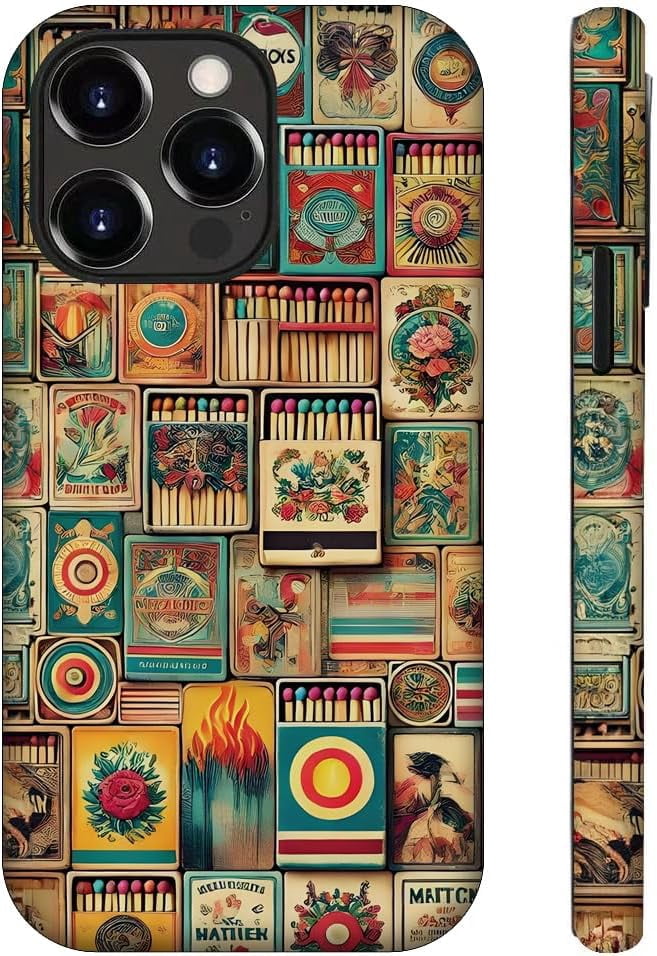 Case Compatible with iPhone 14 Pro, Vintage Matchbox Collage Hybrid 2 ...
