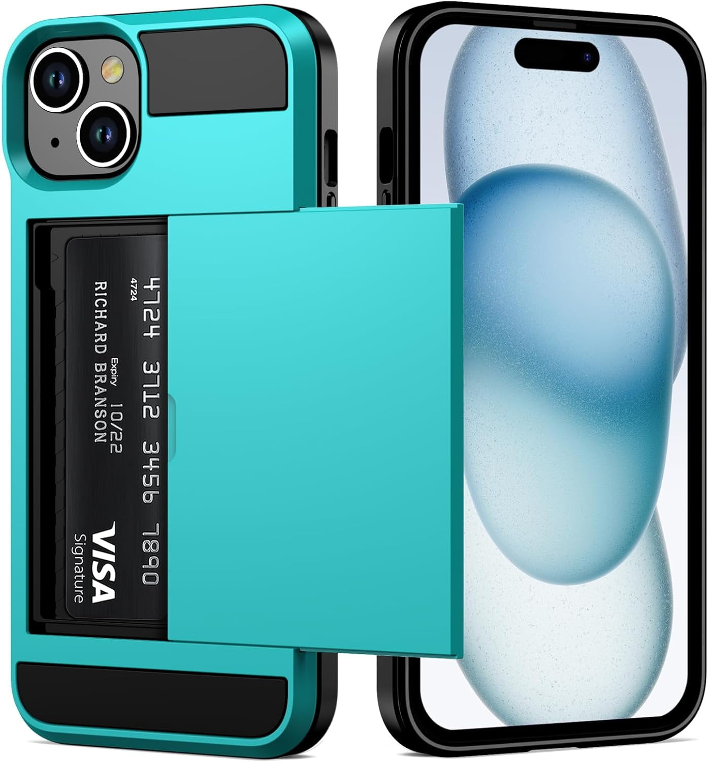 Case Compatible with iPhone 15 with Card Holder, Dual Layer Shockproof Wallet Phone Case Hidden ...