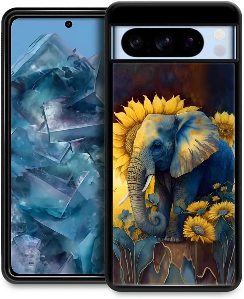 Case Compatible with Google Pixel 8 Pro, Sunflowers and Elephants Anti ...