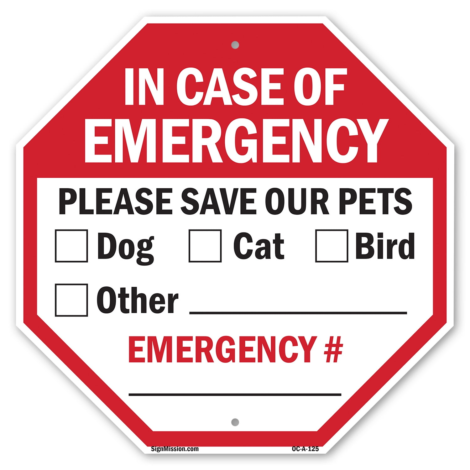 In Case of Emergency Please Save Our Pets Dog Cat Bird Other Emergency ...