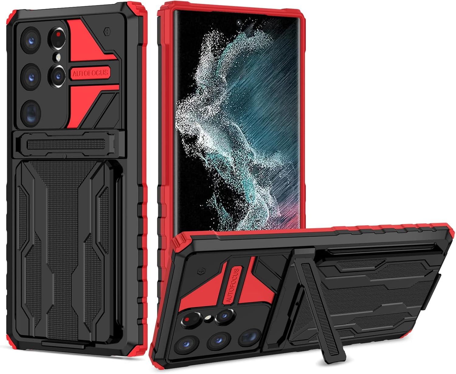 Case For Galaxy S21 Ultra,Military Grade [Built-in Kickstand] With Card Holder Dual-Layer Design ...