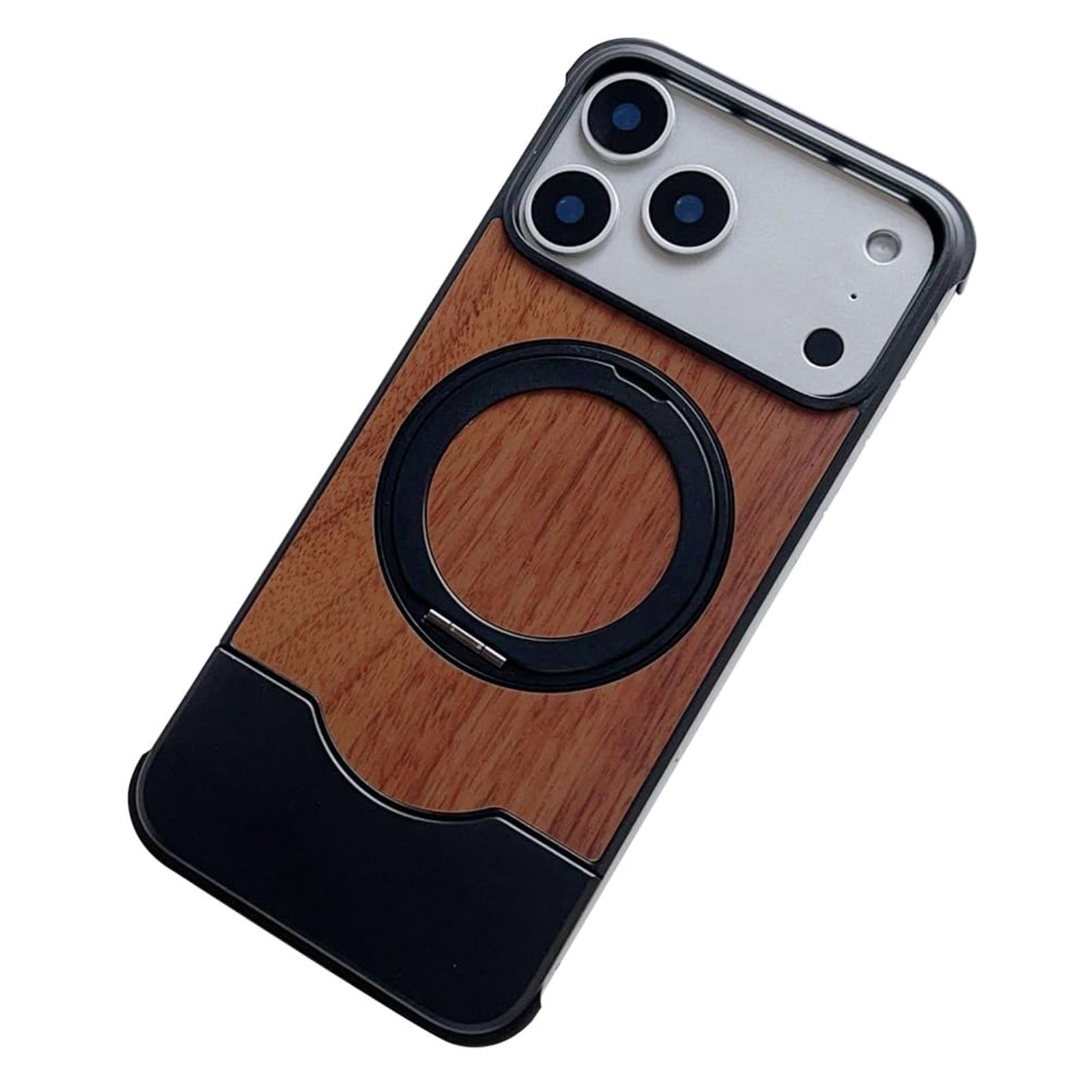 Case For IPhone 17 Pro Max/17 Pro, Metal Wood Cover Magnetic Stand Case ...