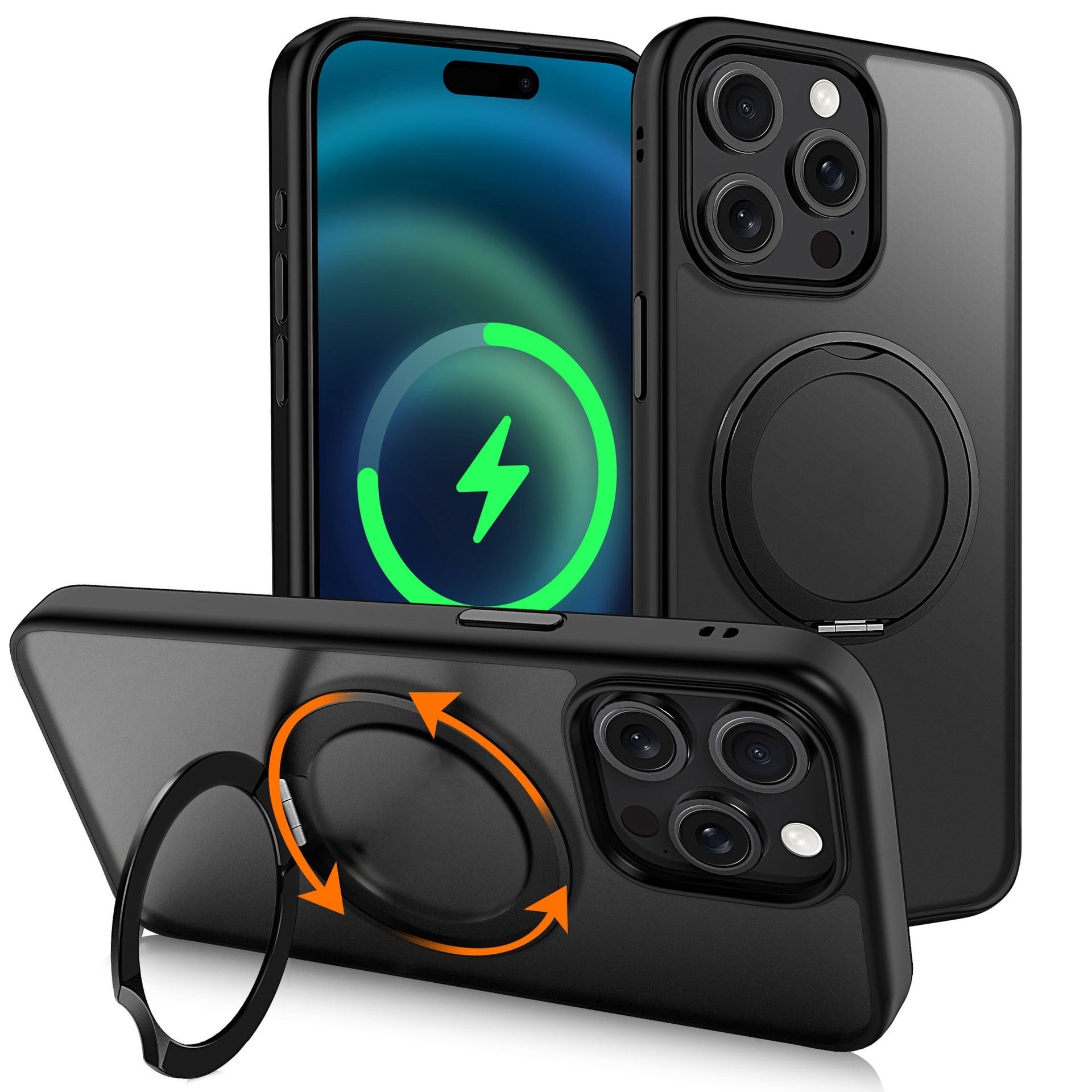 Case For Iphone 16 Pro Max/16 Plus/16 Pro/16, Frosted Magnetic Suction Cover Rotating Stand ...