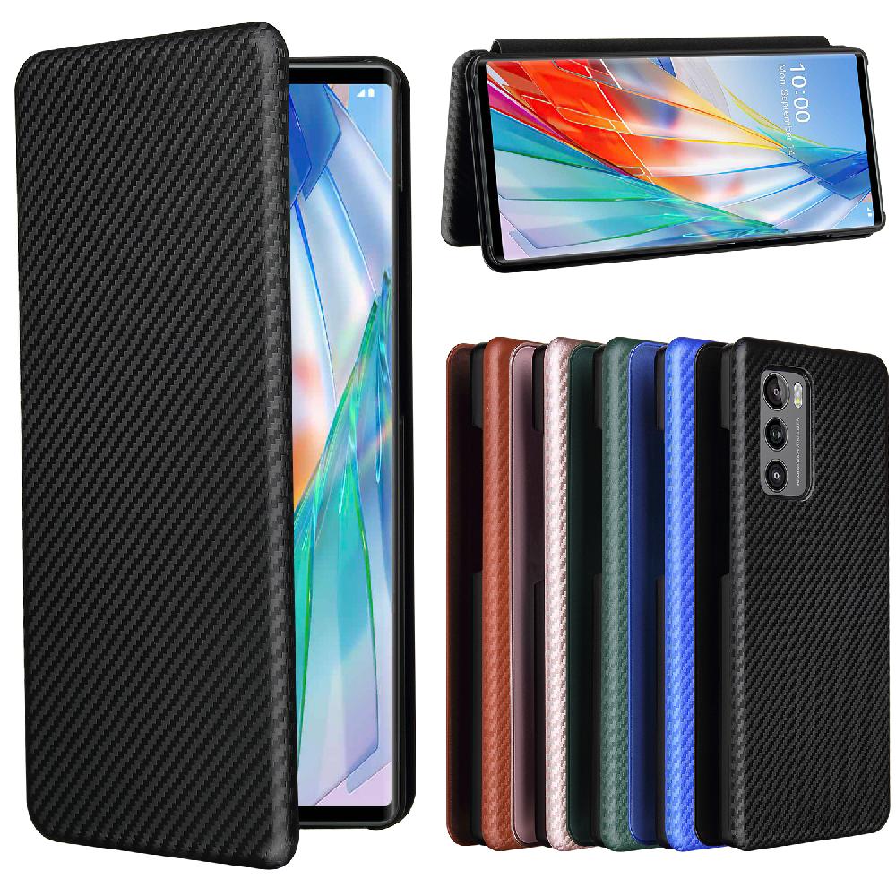 Case For LG Wing 5G Magnetic Carbon Fiber Leather Folio Flip Case With ...