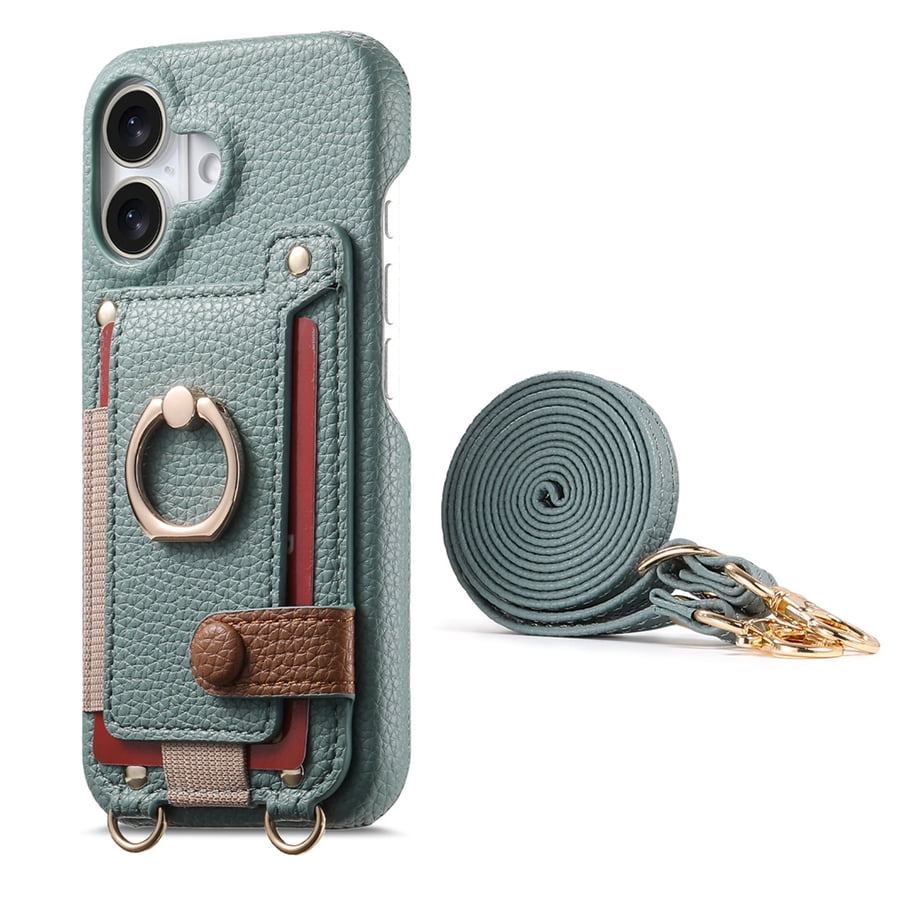 Case For iPhone 16 Litchi pattern phone case with card holder, diagonal ...