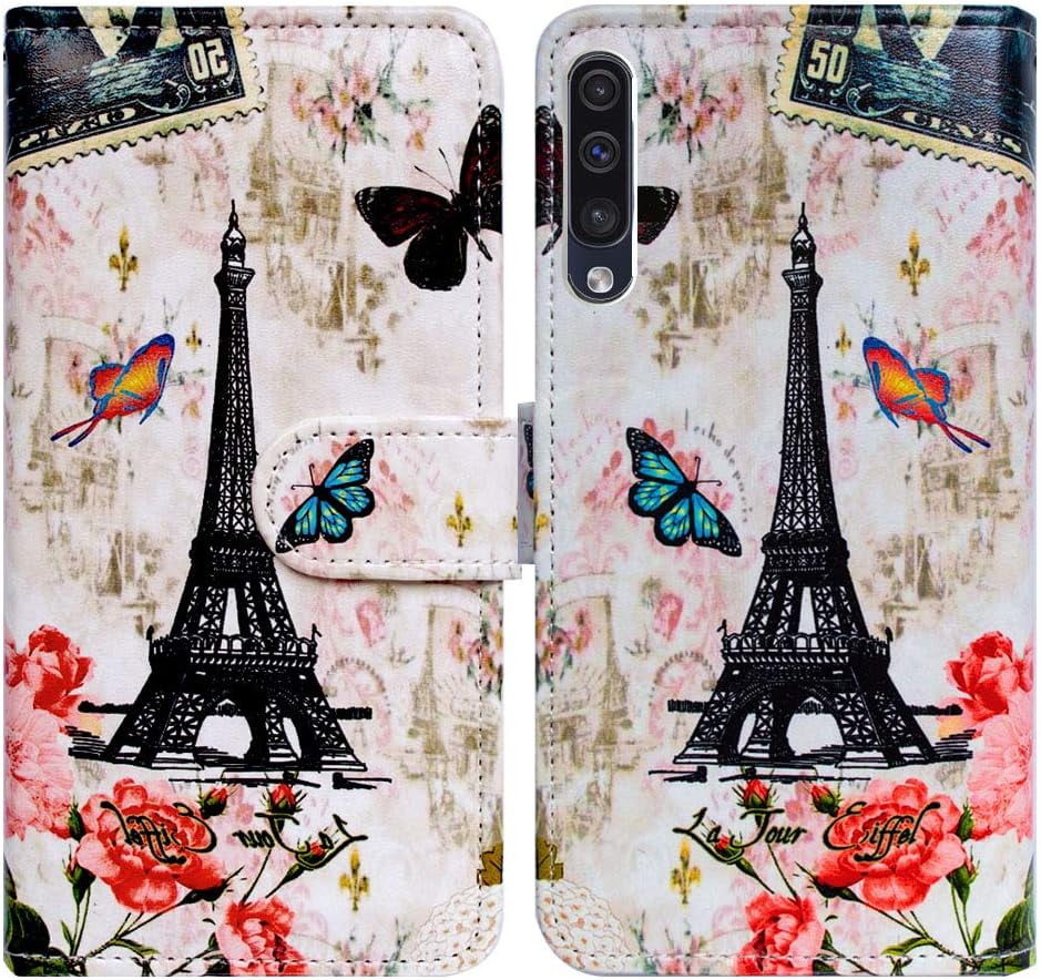 Case for Galaxy A50, Paris Tower Butterfly Flip Case Leather Cover with ...