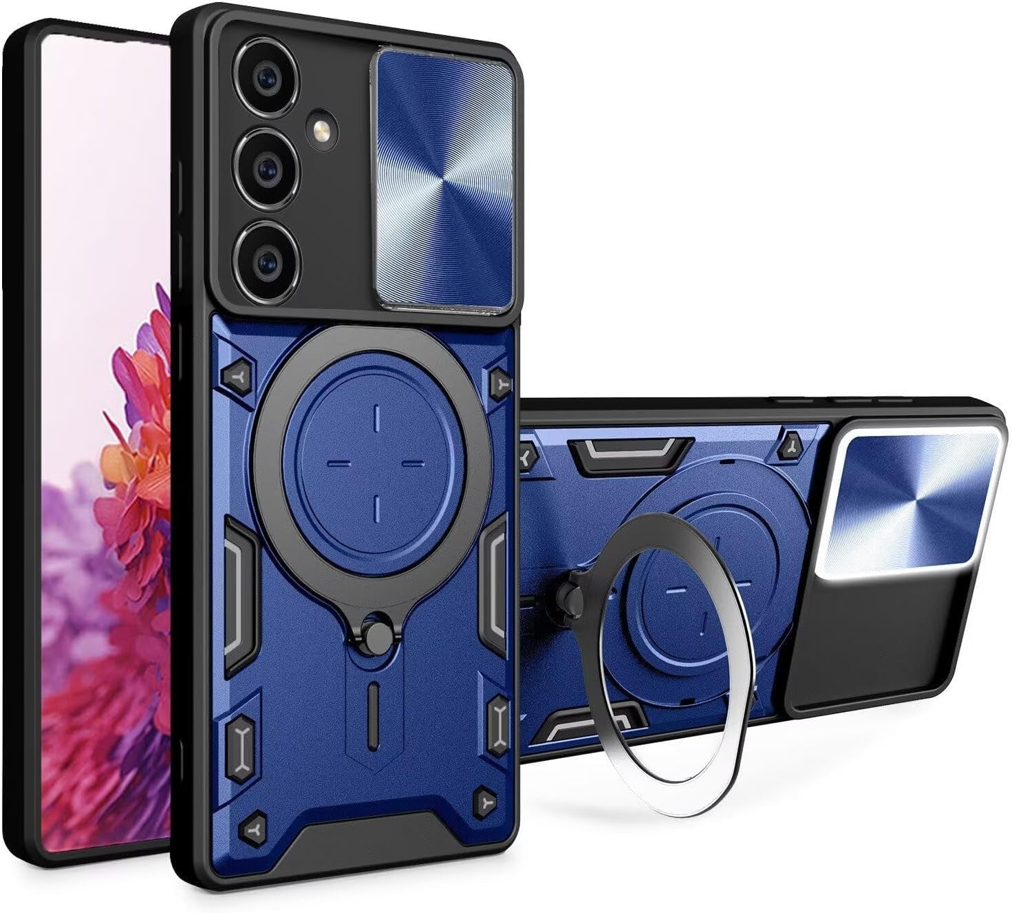 Case for Galaxy A56 5G,Military Grade Flashing [Built-in Kickstand] Magnetic Rotate Ring Holder ...