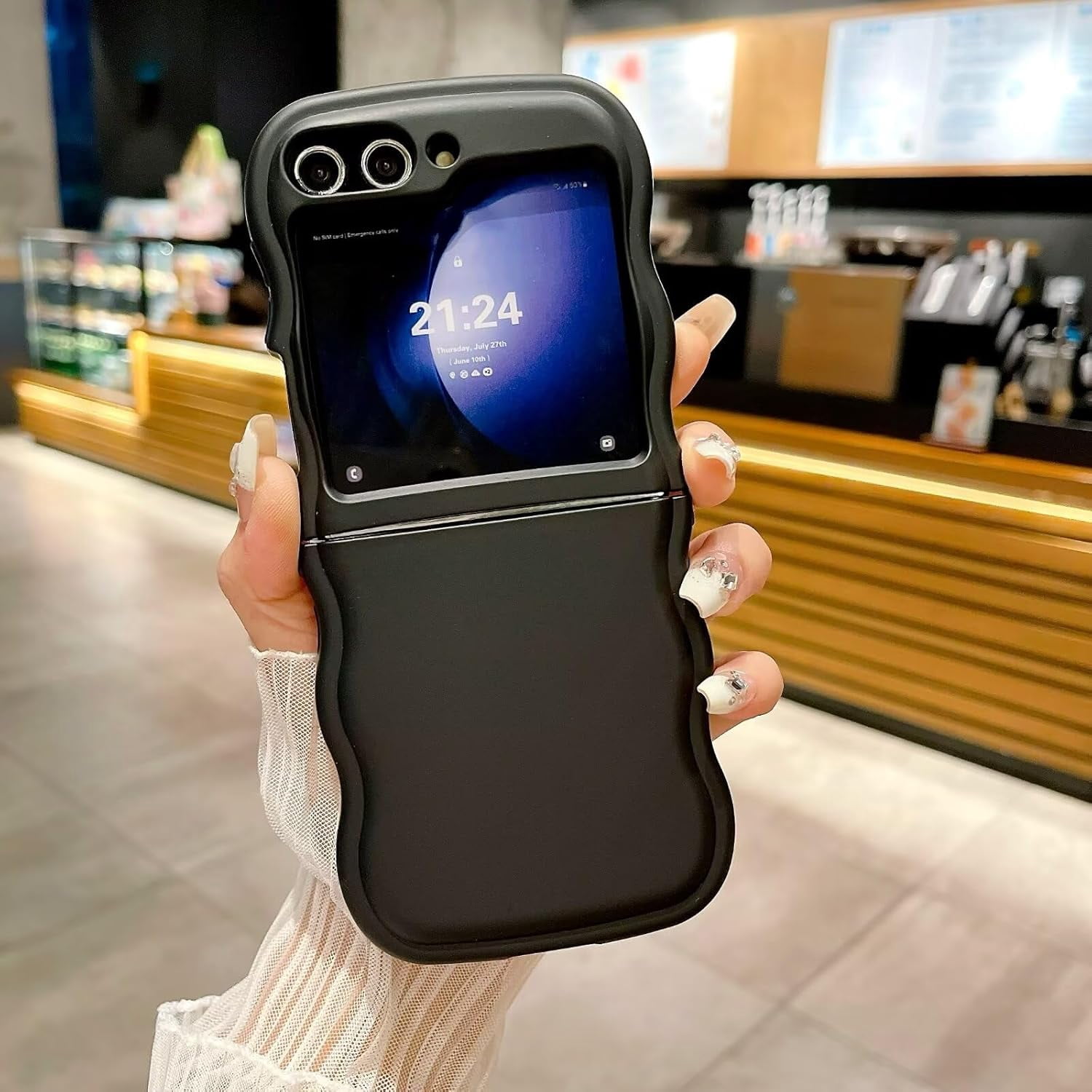 Case for Galaxy Z Flip 6,Galaxy Z Flip 6 Case,Solid Cute Curly Wave ...