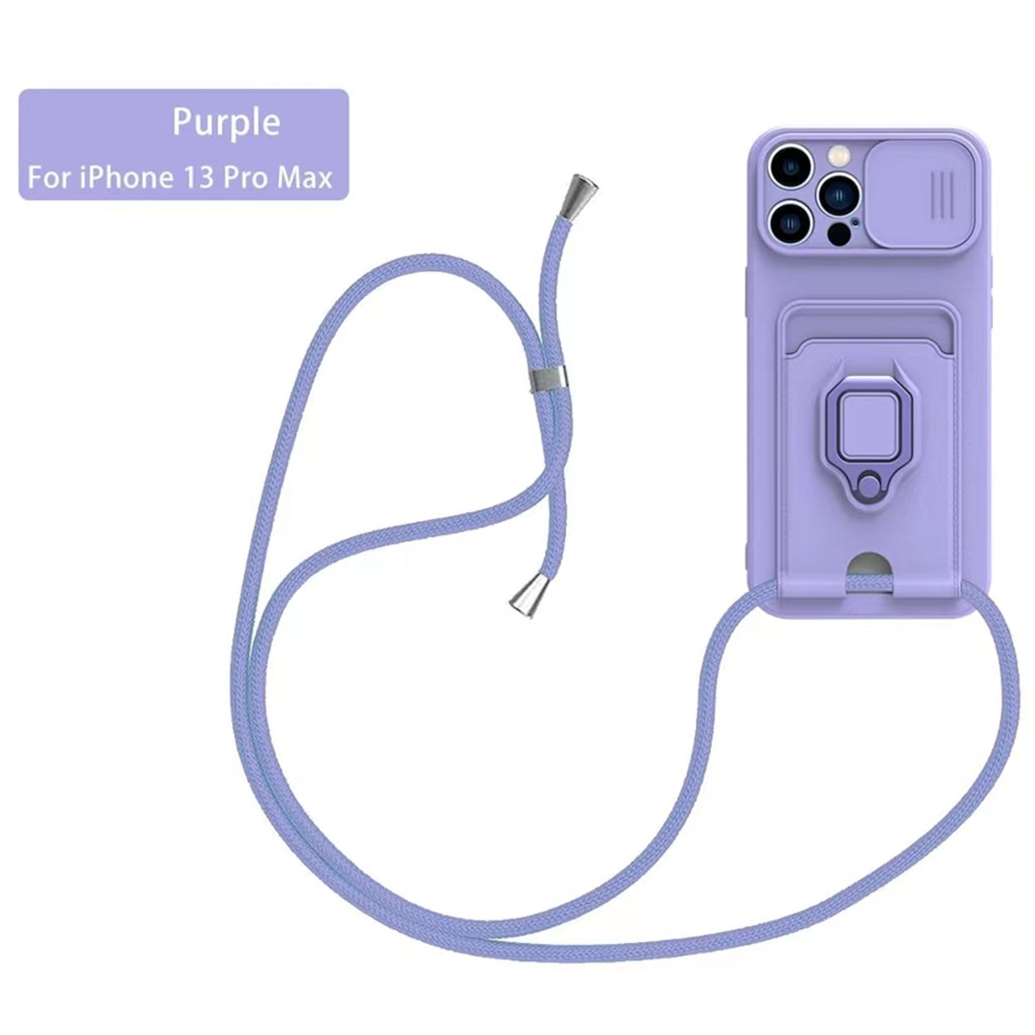 Case with Lanyard Compatible with iPhone 13 Pro Max 6.7 Inch, One Card Slot 360° Ring Stand ...