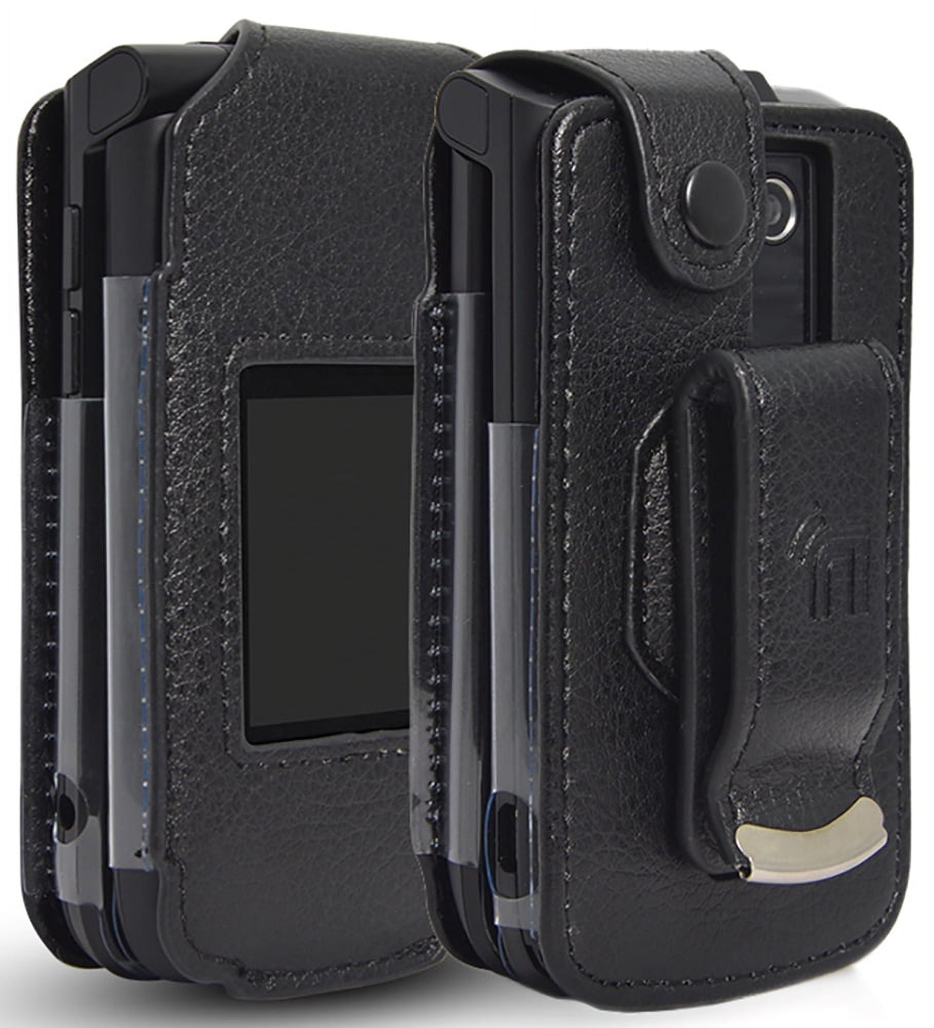 Case for M3620 Flip Phone, Nakedcellphone [Black Vegan Leather] Form ...