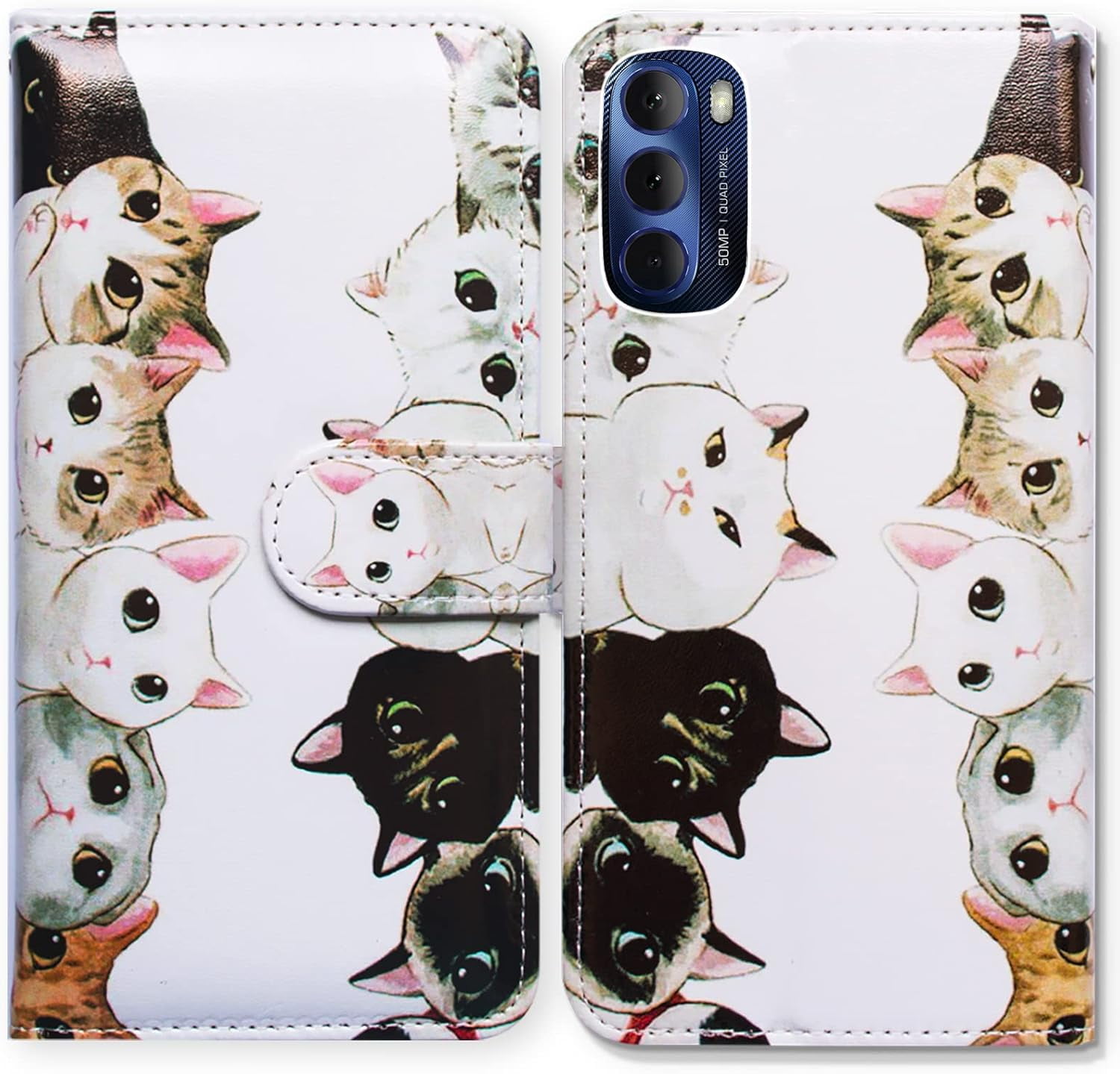 Case for Moto G Stylus 2022, White Black Cute Cats Leather Flip Phone ...