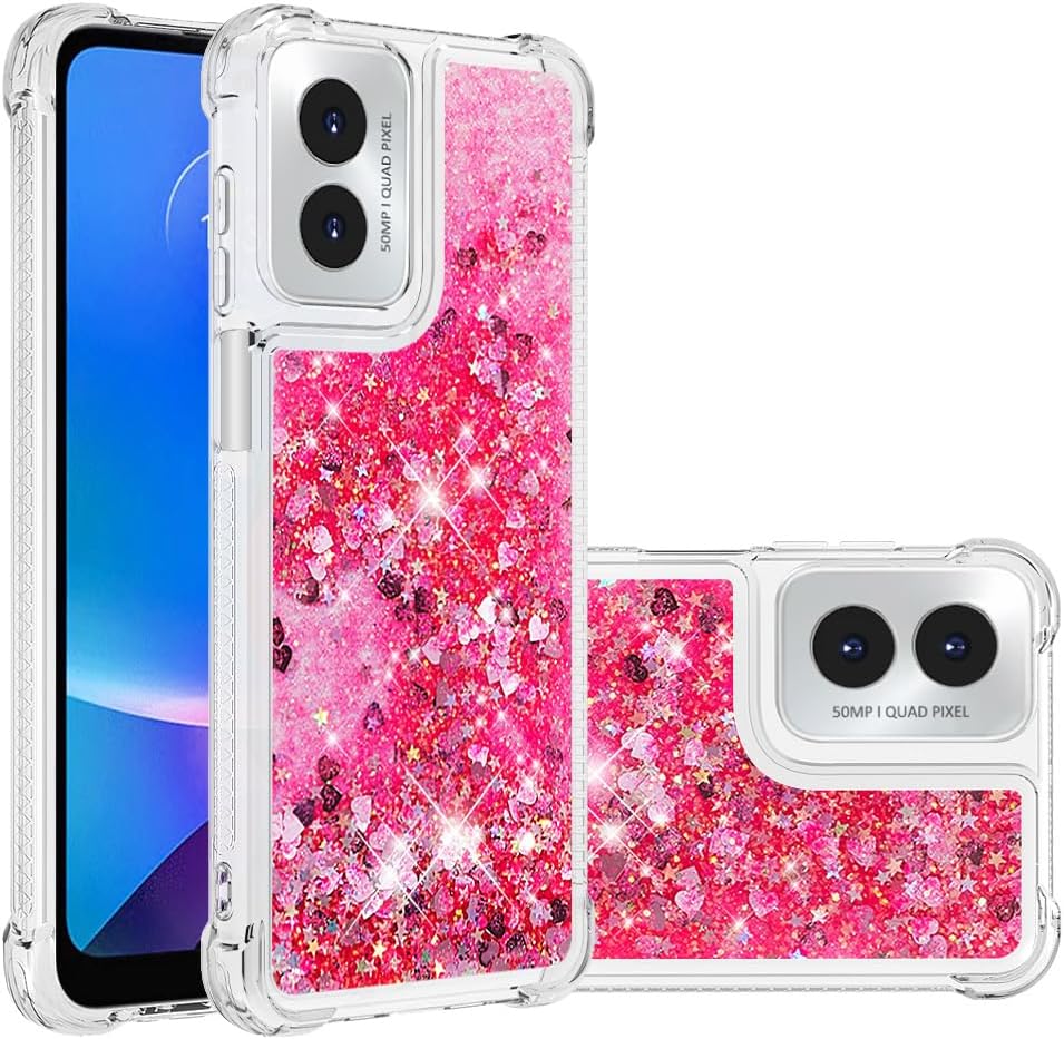 Case for Motorola Moto G Play 2024 4G, Glitter Liquid Cute Clear Flowing Quicksand TPU with Anti ...