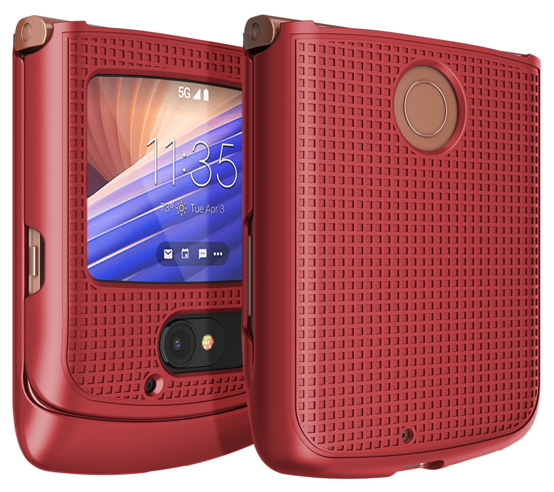 Nakedcellphone Motorola RAZR 5G Flip Phone Case, Red Hard Shell Grid ...