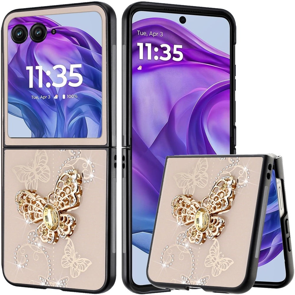 Case for Motorola Razr+ PLUS (2025) Diamonds 3D Butterfly Bling Sparkly ...